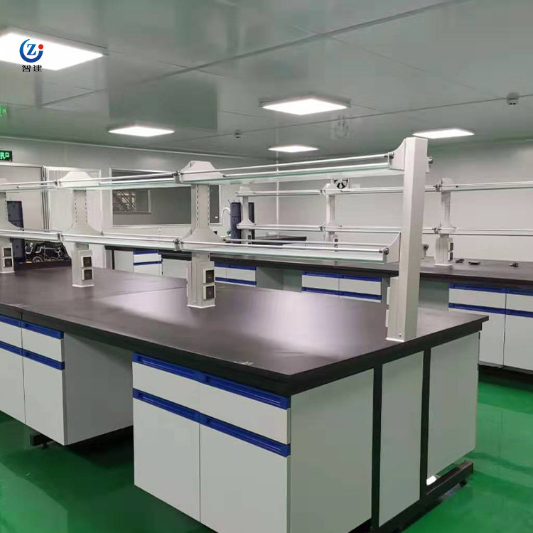 Acid Resistant Lab Island Bench Furniture 4 Handles 2 Cabinets With Sink